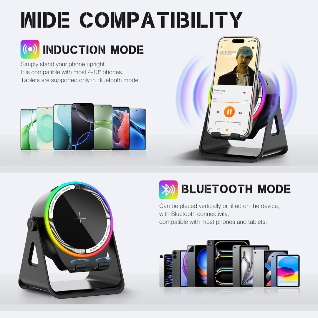 4-in-1 Wireless Induction Speaker with RGB Lights & Phone Stand | 360 ...